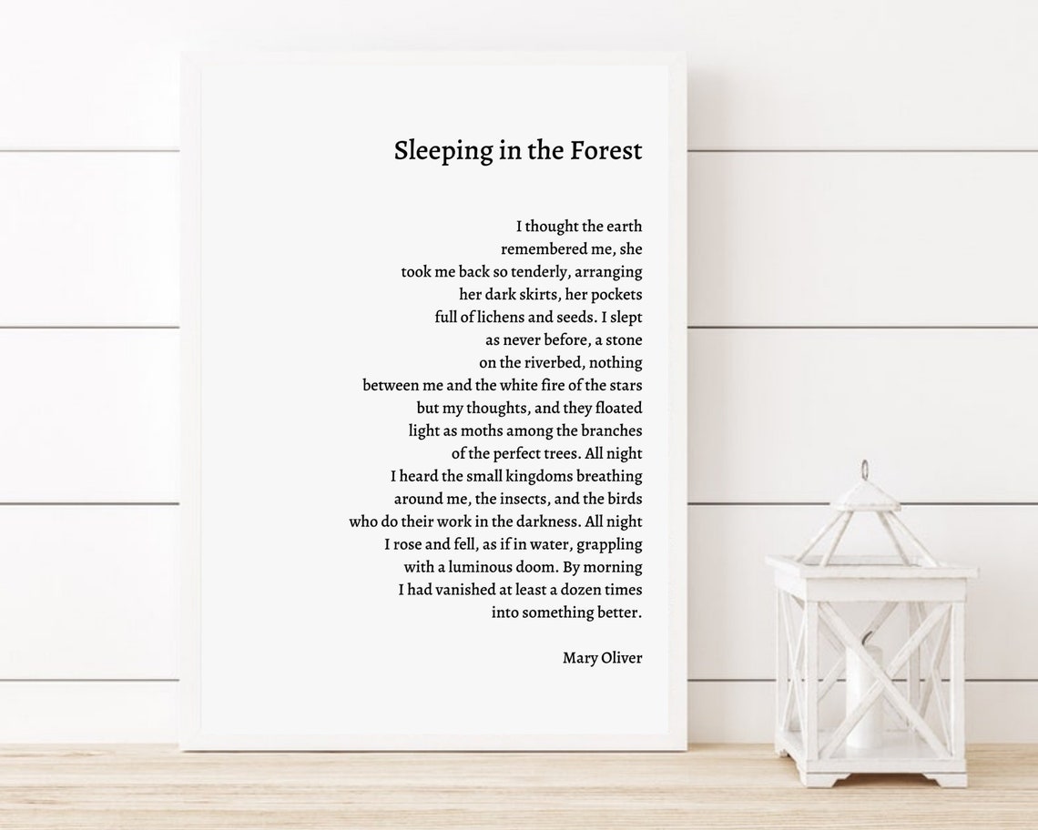 DIGITAL Print, Mary Oliver, Sleeping in the Forest, Wall Art, Mary ...
