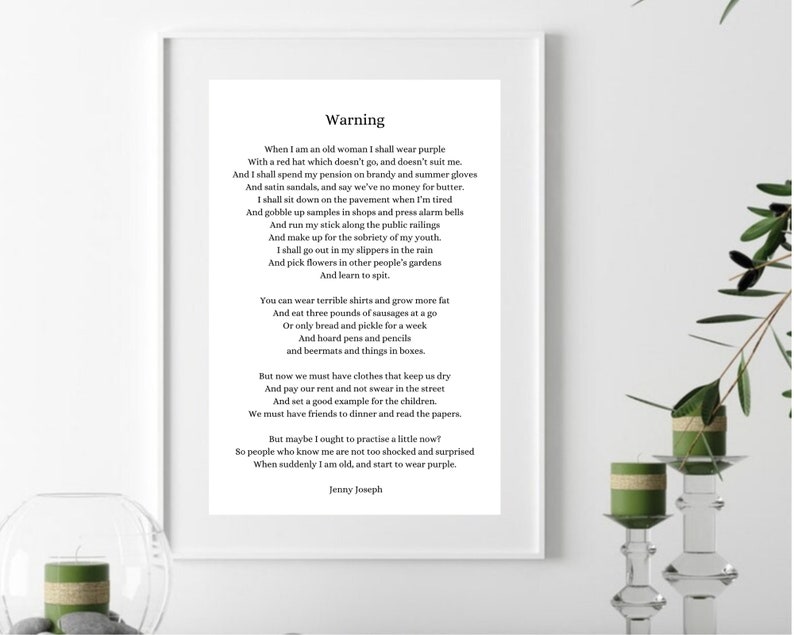 When I Am Old I Shall Wear Purple Print - Jenny Joseph Poem (digital ...