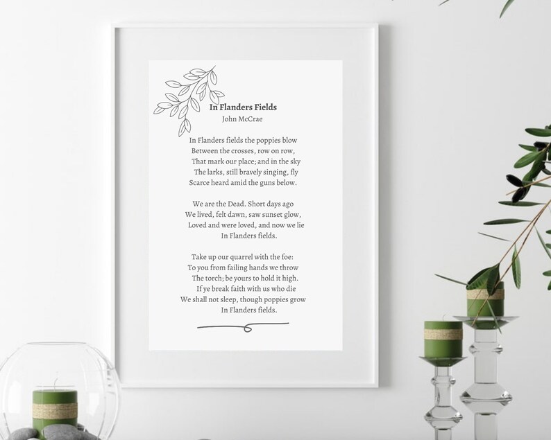 DIGITAL Print, in Flanders Fields, Poem, John Mccrae, Poetry, Art ...