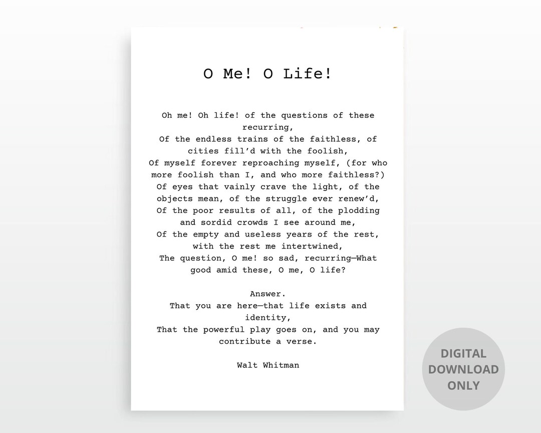 O Me O Life by Walt Whitman Poetry Printable Poster - Etsy