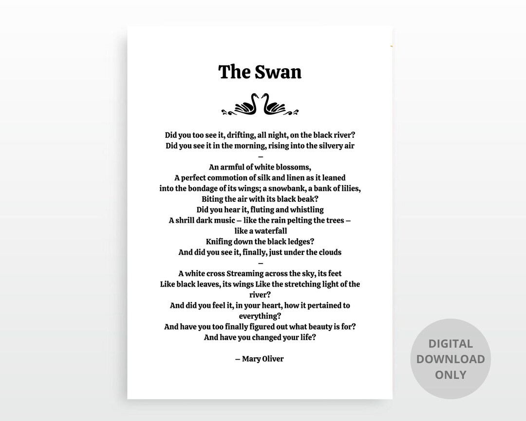 The Swan Mary Oliver the Swan Poem Poem Gift Wall Art - Etsy Australia