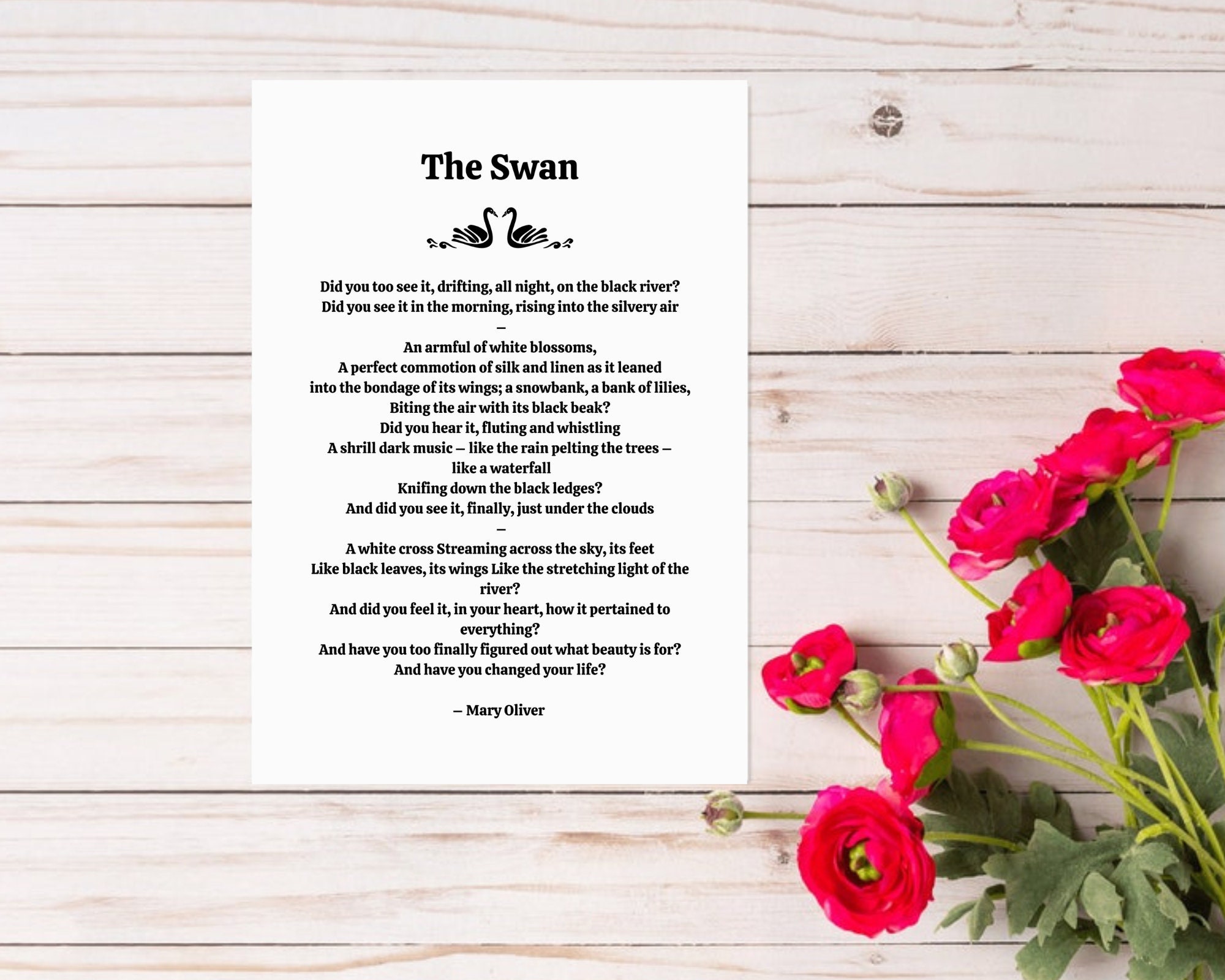 The Swan Mary Oliver the Swan Poem Poem Gift Wall Art - Etsy Australia