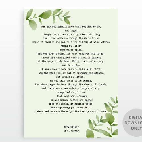 The Journey by Mary Oliver - Etsy