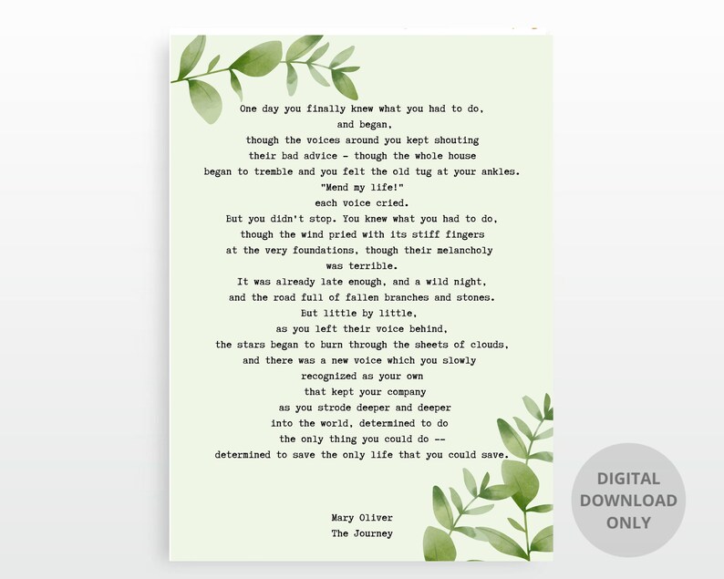 DIGITAL Print, the Journey, Mary Oliver, the Journey Poem, Wall Art ...