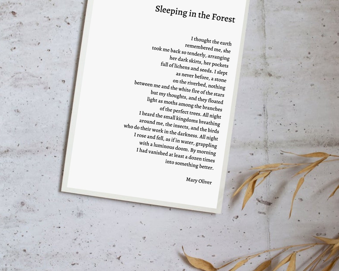 DIGITAL Print, Mary Oliver, Sleeping in the Forest, Wall Art, Mary ...