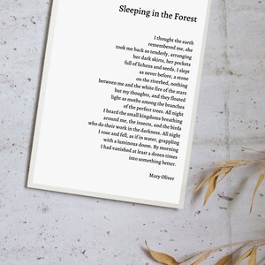 Mary Oliver, Sleeping in the Forest, Poem Gift, Wall Art, Mary Oliver ...