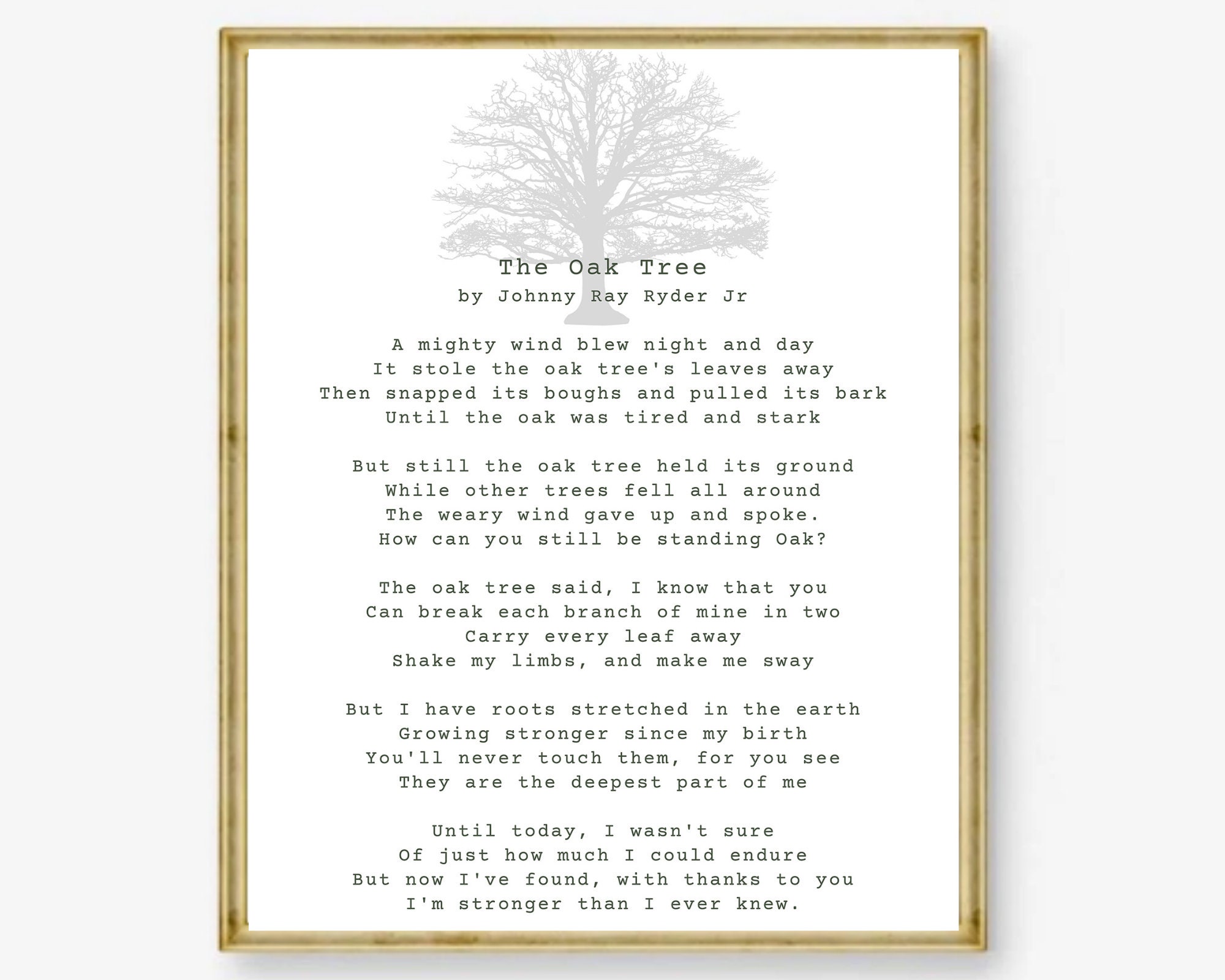 DIGITAL Print, the Oak Tree Poem, Instant Download, Poem, Wall Art ...