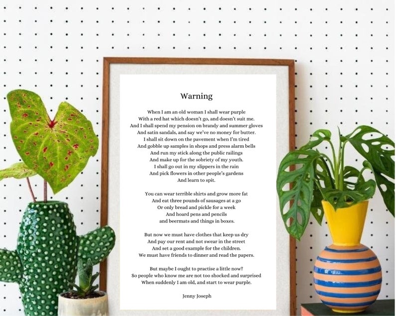 DIGITAL Print, Warning Poem, Jenny Joseph, When I Grow Old I Shall Wear ...