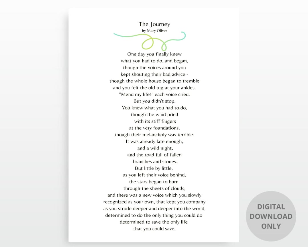 The Journey Mary Oliver The Journey Poem Poem T Wall Etsy