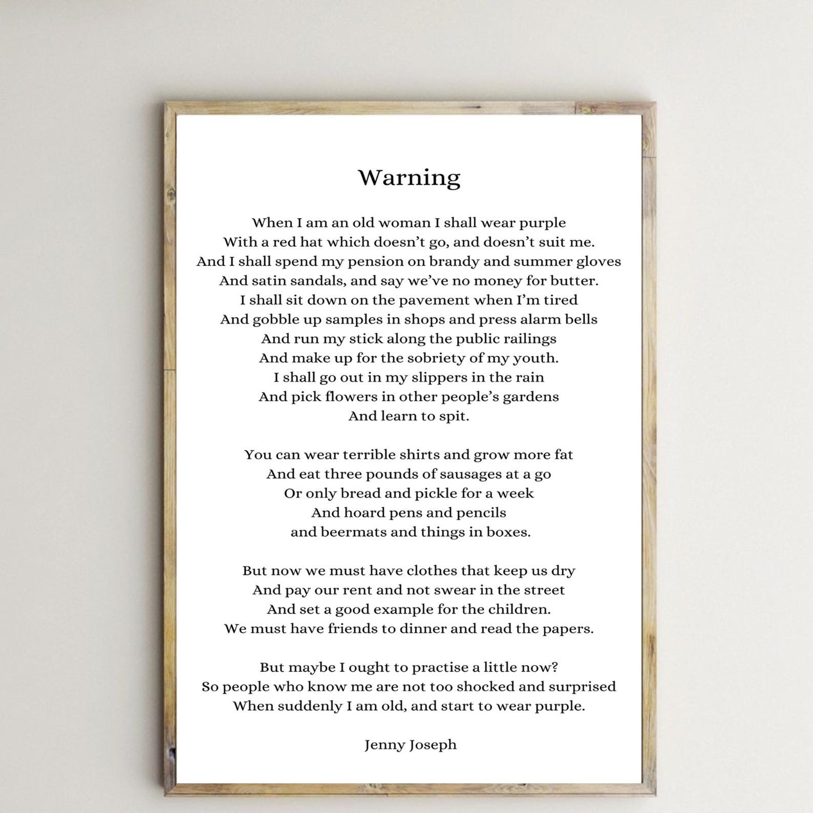 When I Am Old I Shall Wear Purple Print - Jenny Joseph Poem (digital ...