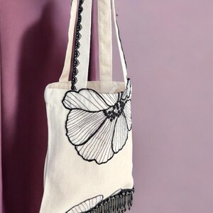 Poppy Linen Tote Bag – Handmade Embroidered Floral Appliqué Purse With ...