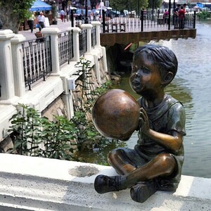 Bronze Garden Statue, Bronze Boy Statue, Boy With Ball Figure, Bronze ...