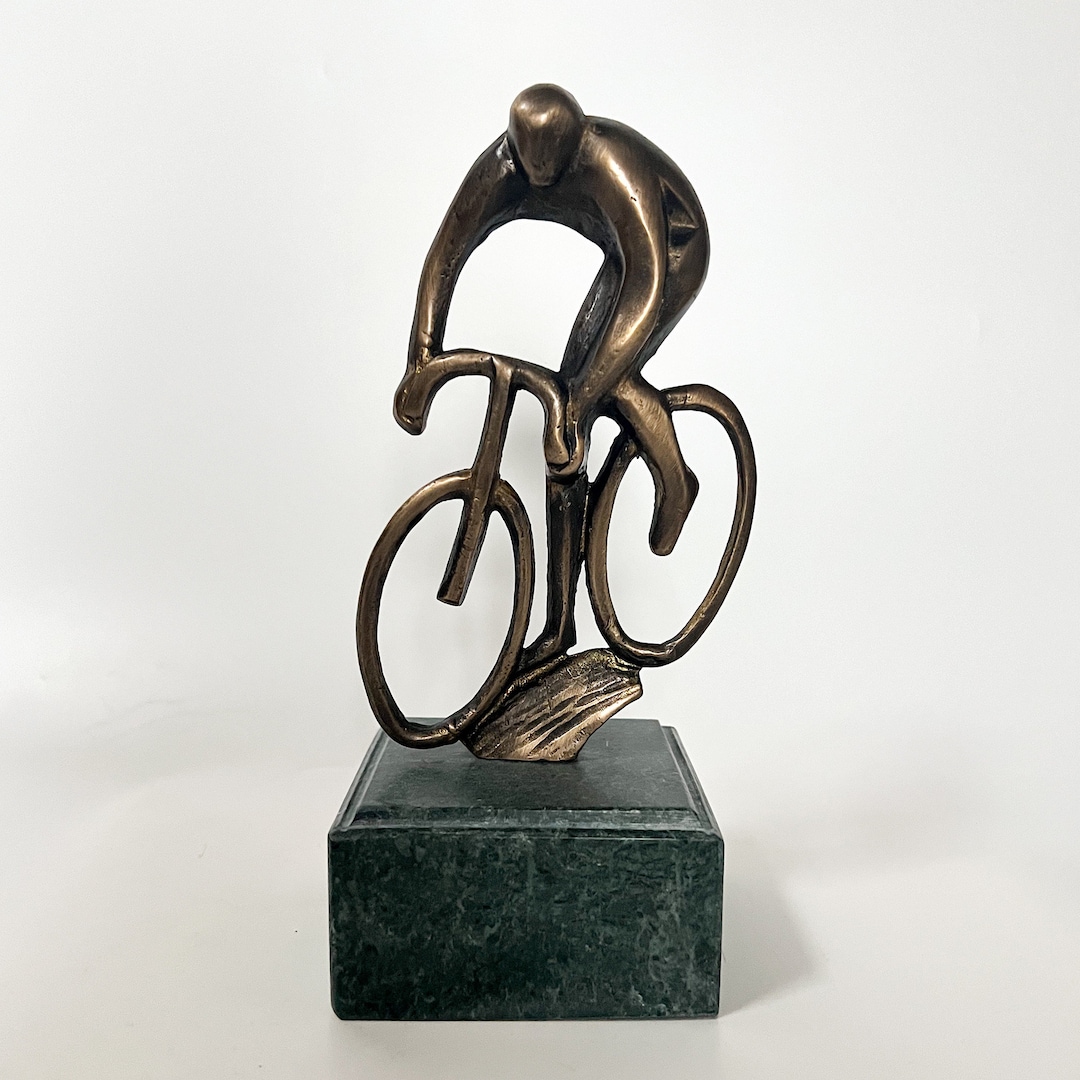 Bronze Bicycle Sculpture, Bicyclist Figure, Bike Statue, Man Riding ...