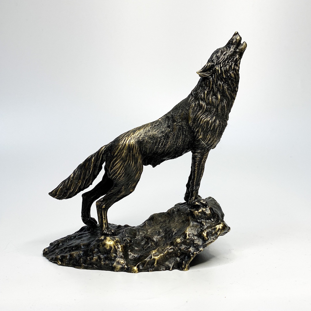 Bronze Wolf Sculpture- Bronze Statue Wolf on a Stand- Home Gift- Bronze ...