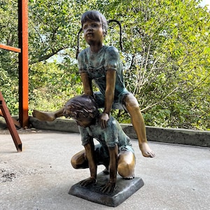 Bronze Garden Statue, Boy and Girl Playing Leapfrog Sculpture, Garden ...
