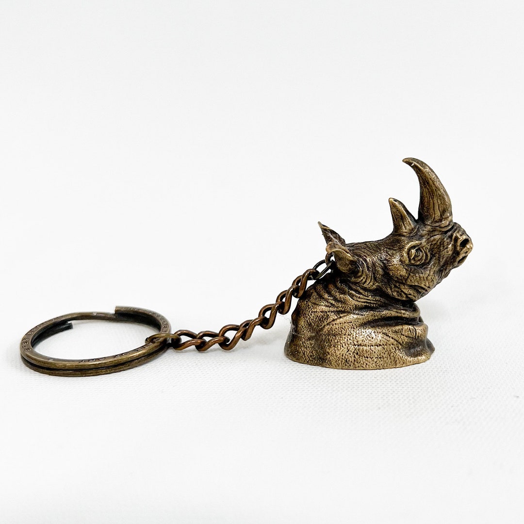 Bronze Rhino Keychain, Rhino Figurine, Rhino Keyring, Animal Lover Gift ...