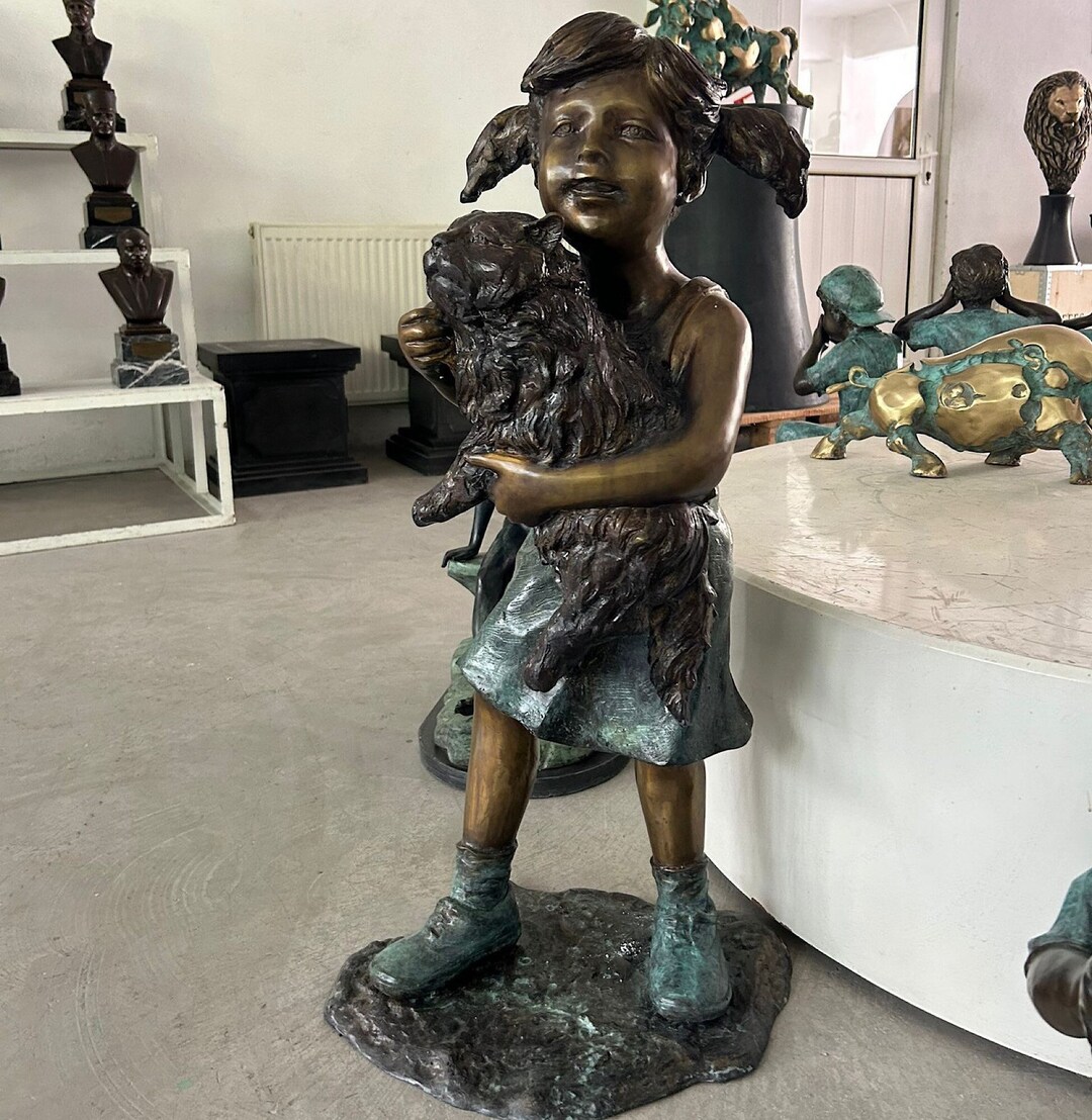 Bronze Girl Sculpture Girl With Cat Figure Life Size Bronze - Etsy