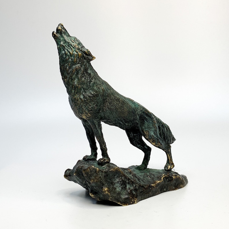 Bronze Wolf Sculpture Bronze Statue Wolf on a Stand Home | Etsy