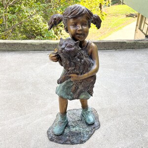 Bronze Girl Sculpture, Girl With Cat Figure, Life Size Bronze Girl ...
