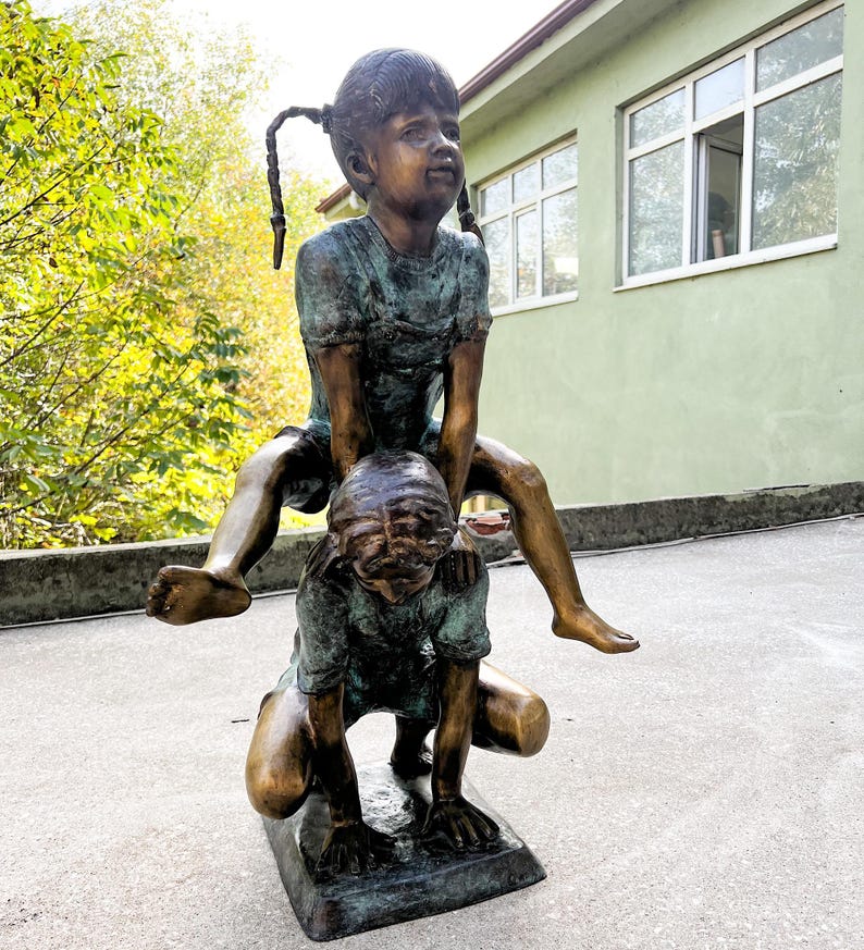 Bronze Garden Statue, Boy and Girl Playing Leapfrog Sculpture, Garden ...