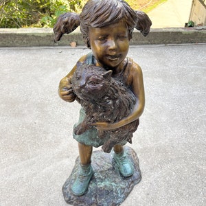 Bronze Girl Sculpture, Girl With Cat Figure, Life Size Bronze Girl ...