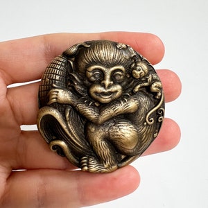 Bronze Monkey Medallion, Monkey Locket, Bronze Charm, Bronze Nature ...