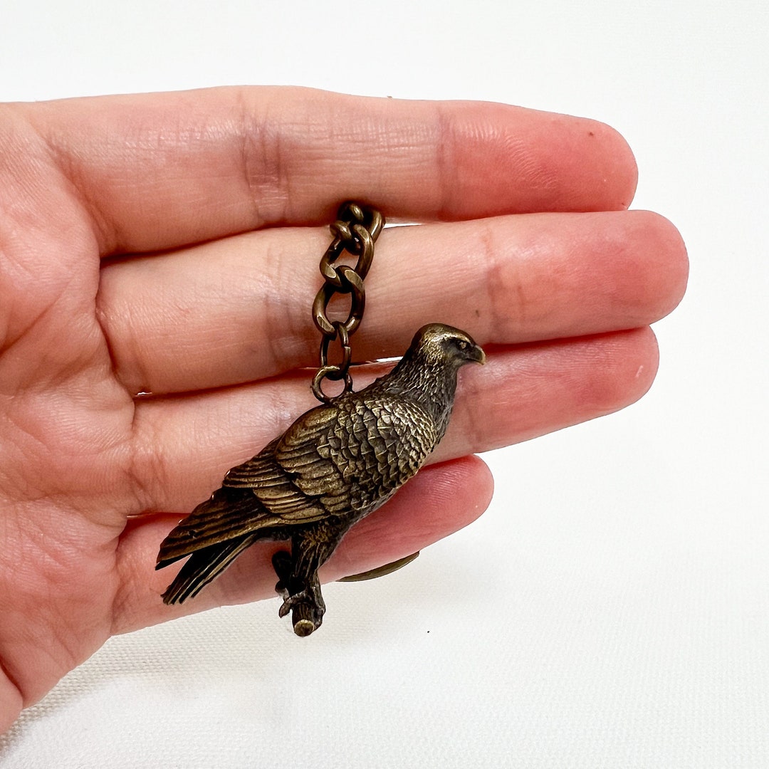 Bronze Falcon Keychain, Falcon Figure, Falcon Pendent, Bird Lover Gift ...