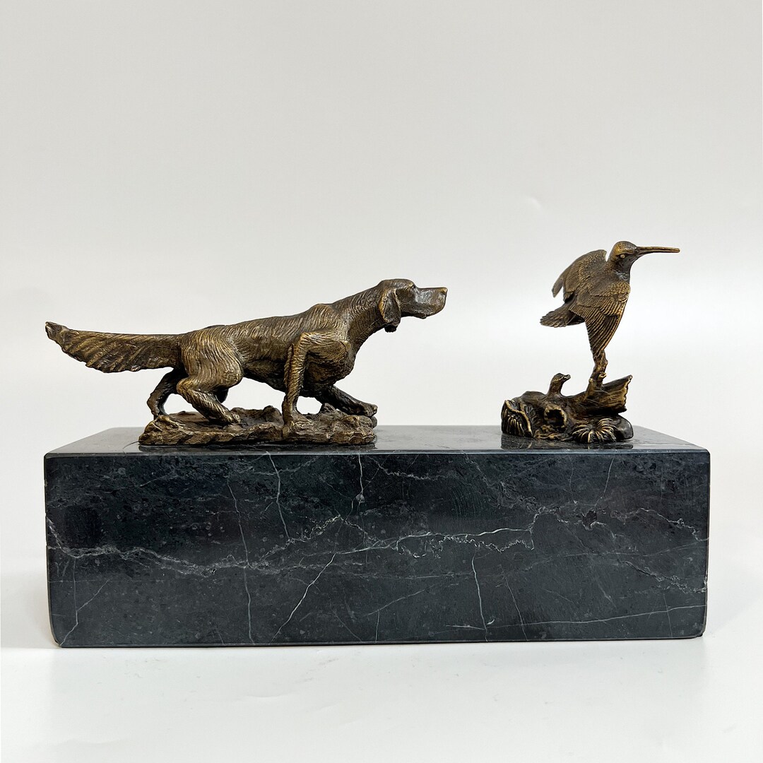 Setter Dog With Bird Figure, Bronze Hunter Dog Sculpture, Setter Statue ...