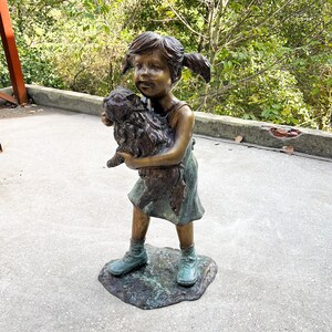Bronze Girl Sculpture, Girl With Cat Figure, Life Size Bronze Girl ...