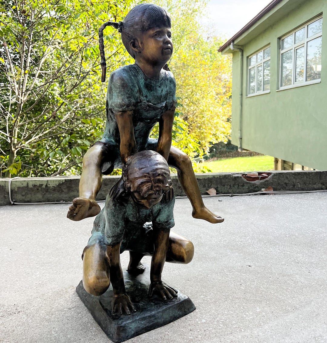 Bronze Garden Statue, Boy and Girl Statue, Child Figurine, Bronze Child ...
