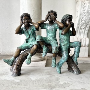 Bronze Garden Statue, Three Wise Boys on Bench, Housewarming Gift - Etsy