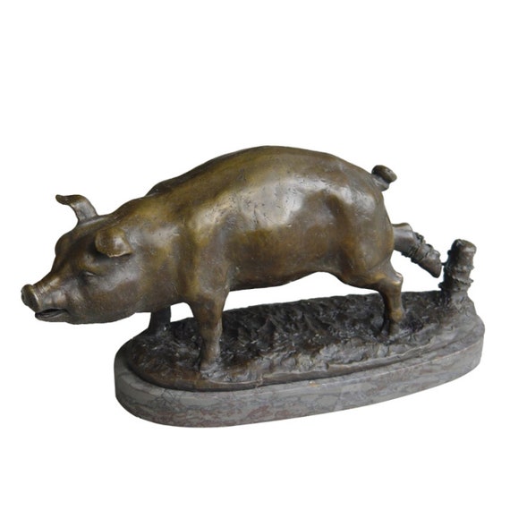 Bronze Pig Statue Pig Sculpture on Marble Base Hooked Pig | Etsy