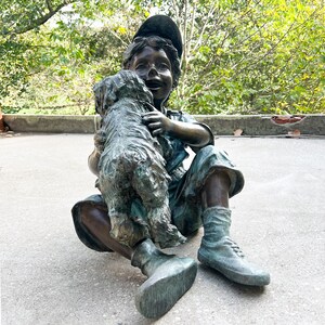 Bronze Garden Sculpture, Bronze Boy Statue, Boy With Dog Figure, Child Sculpture, Garden Design ...