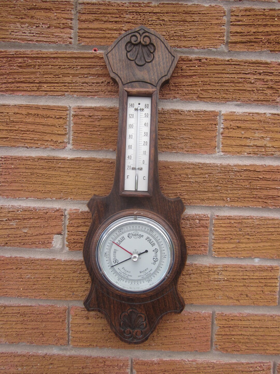 Vintage Barometer 1970s - Wall Hung Oak Carved Barometer - British Made ...
