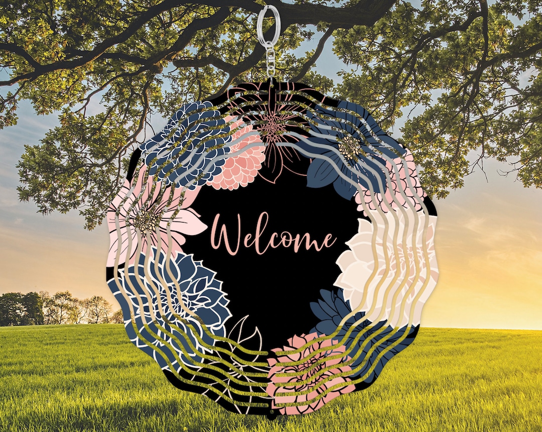 Welcome Dahlia Flowers Digital Download, Wind Spinner PNG, Navy, Coral ...