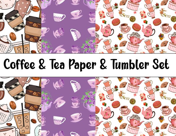 Coffee and Tea Digital Paper and Tumbler Set Digital Design - Etsy