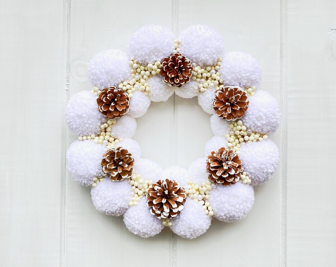 12" Winter Pom Pom Wreath | Christmas Wreath | Holiday Wreath ...
