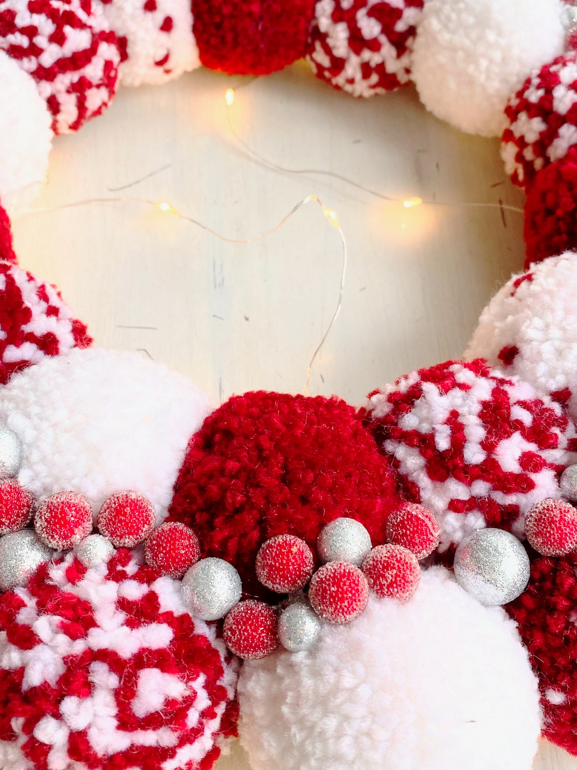 17 Winter Pom Pom Wreath Christmas Pom Pom Wreath Holiday Wreath Red ...