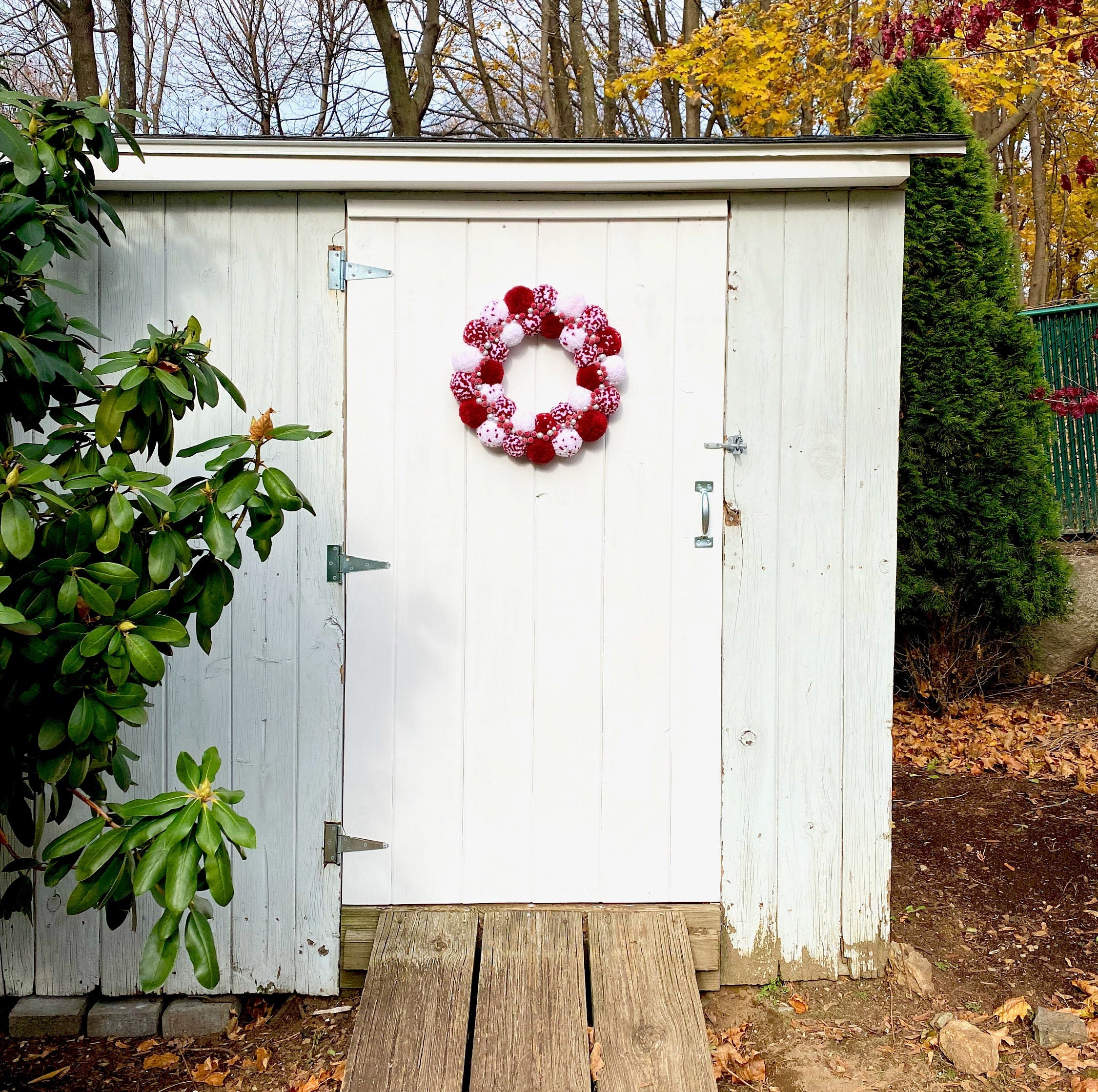 17 Winter Pom Pom Wreath Christmas Pom Pom Wreath Holiday Wreath Red ...