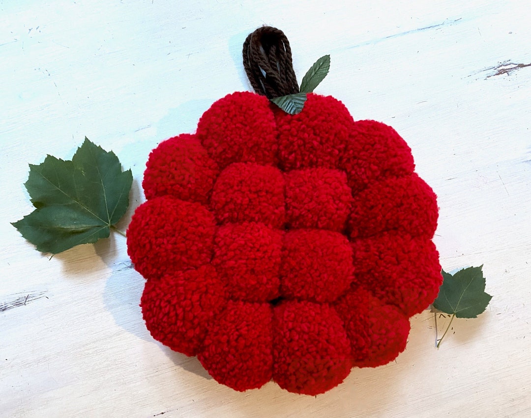 9" Pom Pom Apple | Apple Decor | Fall Decor | Autumn Decor | Door Wall ...