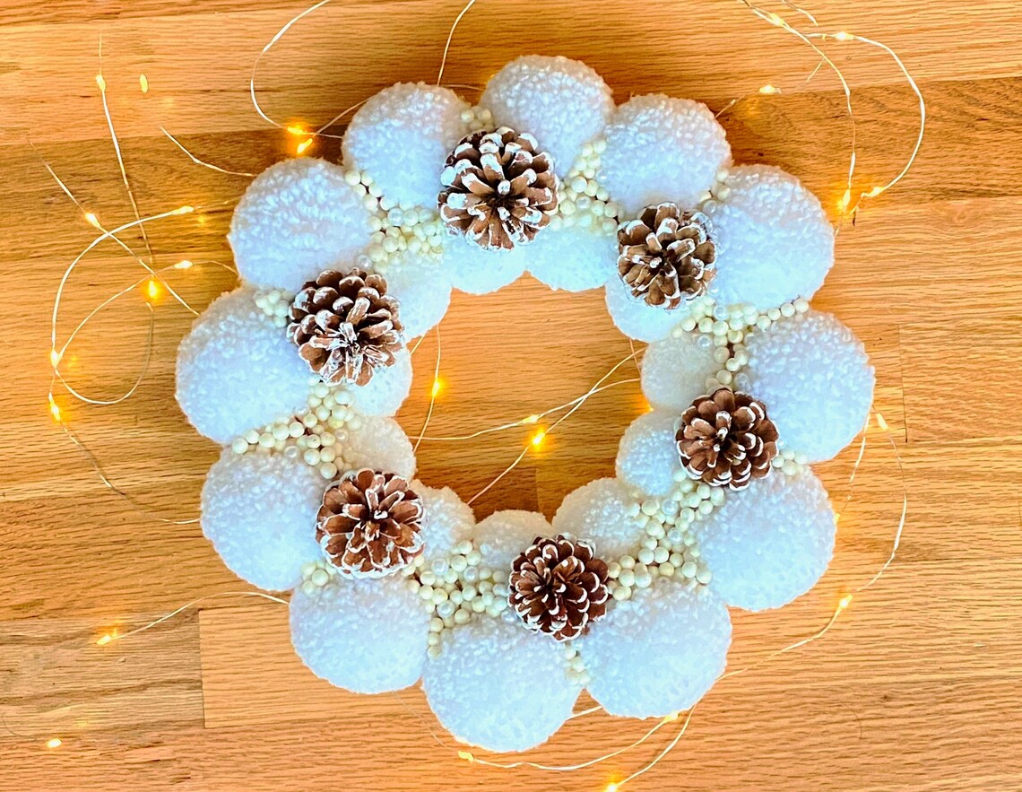 12" Winter Pom Pom Wreath | Christmas Wreath | Holiday Wreath ...