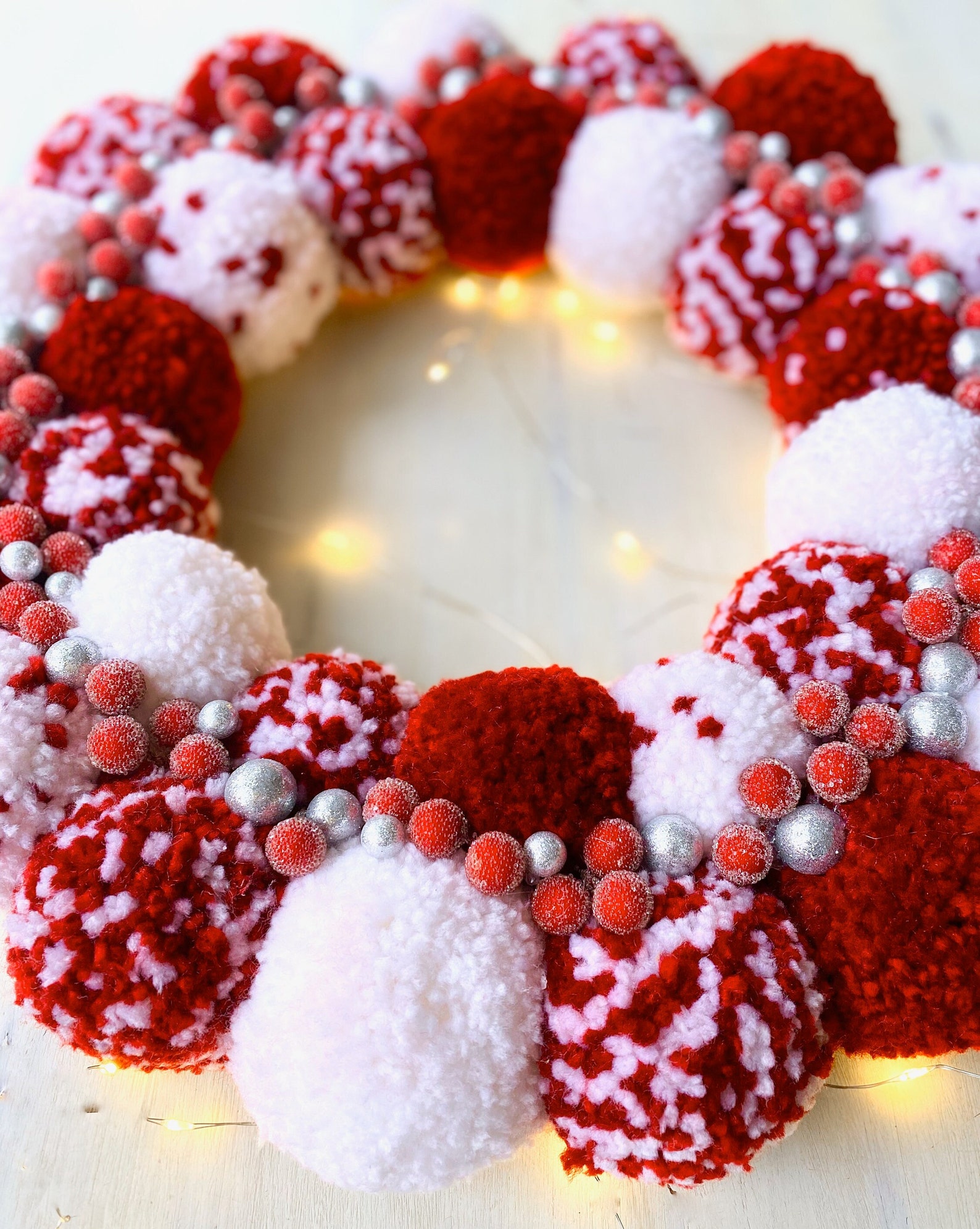 17 Winter Pom Pom Wreath Christmas Pom Pom Wreath Holiday Wreath Red ...