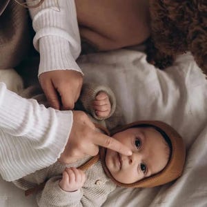 Baby Bonnet Hat Classic Waffle Hat Beanie With Strings Neutral Pastels ...