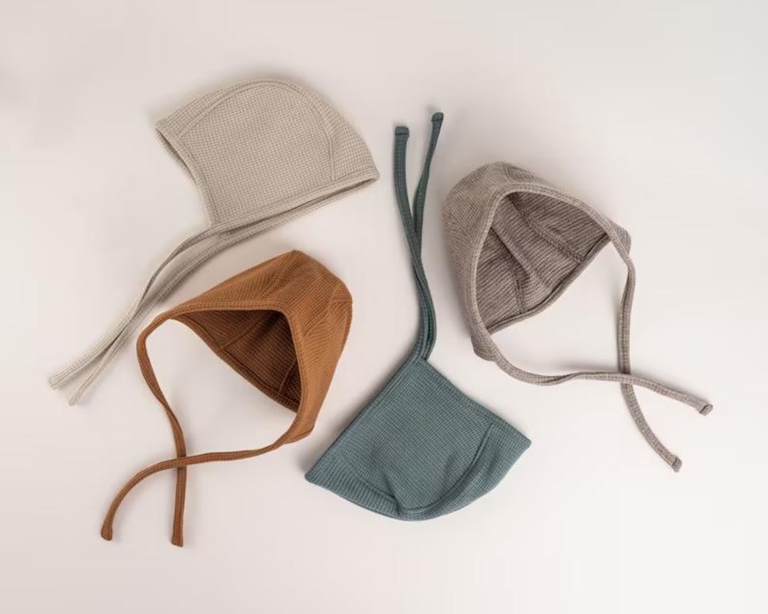 Baby Bonnet Hat Classic Waffle Hat Beanie With Strings Neutral Pastels ...