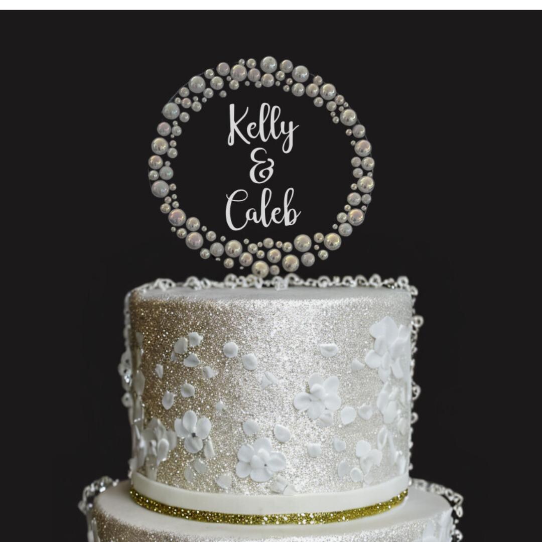 Engagement Cake Topper Custom Pearl Cake Topper Wedding Cake Topper ...