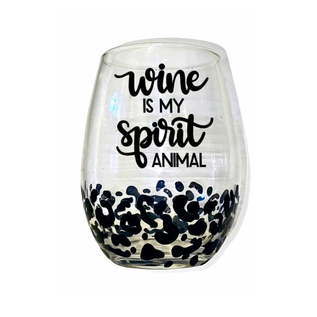 Personalized Leopard Wine Glass - Wine is My Spirit Animal - Wine Gift ...