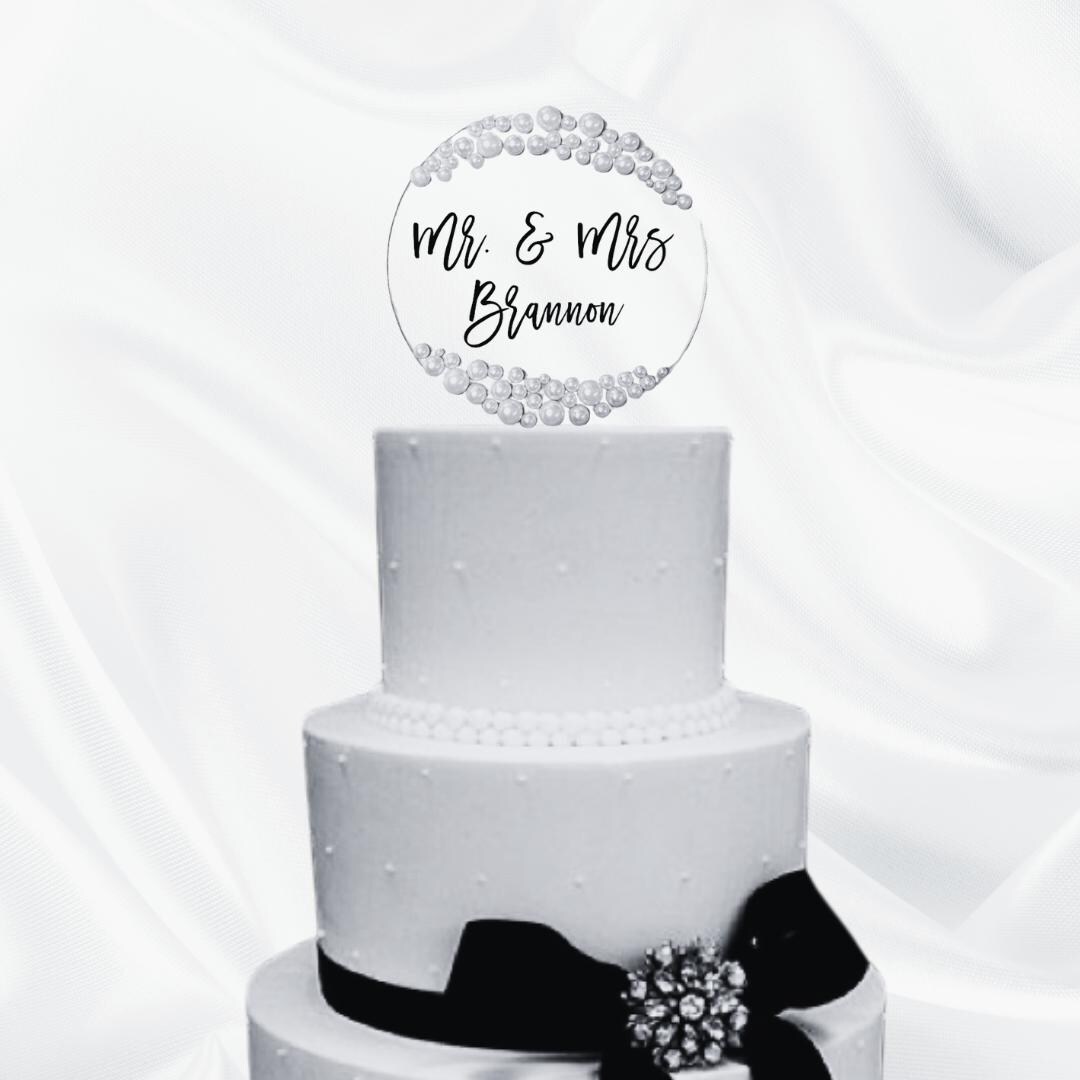 Wedding Cake Topper Custom Pearl Cake Topper Acrylic White Pearl ...