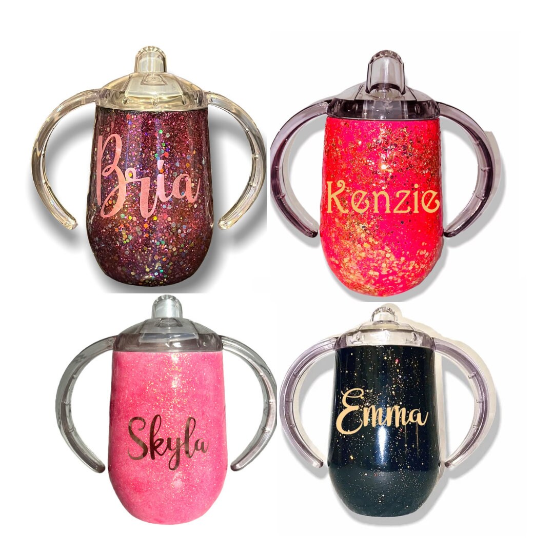 Custom Sippy Cup Glitter Tumbler Sippy Cup 10oz Personalized Sippy Cup Baby Girl Toddler Cup 1st ...