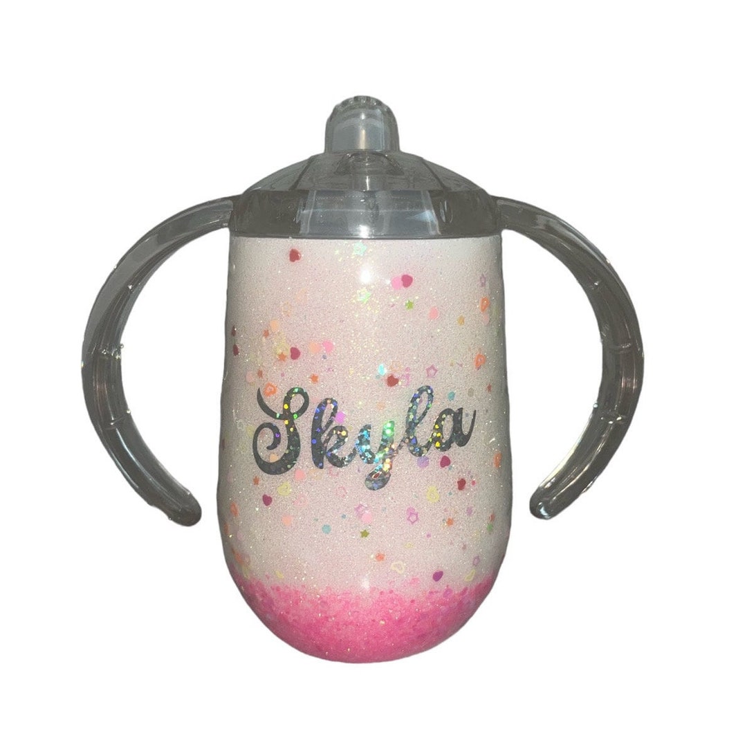 Personalized Sippy Cup Tumbler Pink and White With Hearts Baby ...