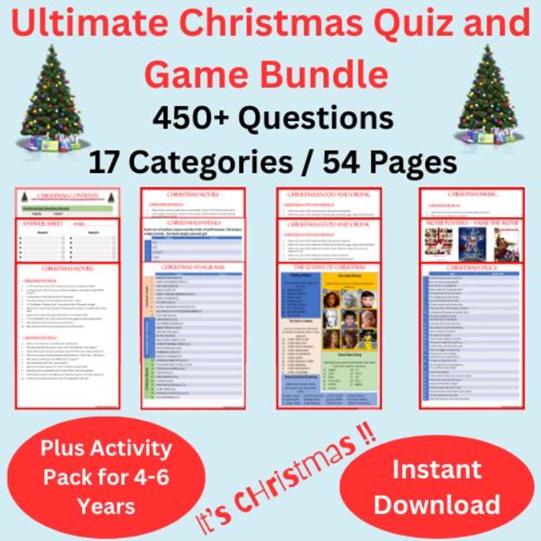 Christmas Quiz & Games Bundle, 450+ Questions (digital Download) - Etsy